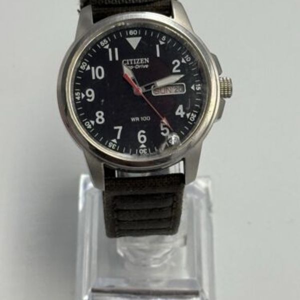 CITIZEN Eco-Drive Solar Mens Military Watch Black Dial Quartz - Crystal ...