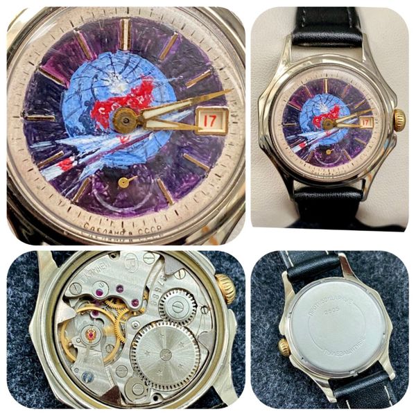 UNIQUE‼️Vintage USSR Watch VOSTOK SPACE 1960s ️ARTWORK Dial ️After ...