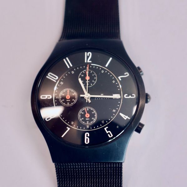 Skagen Men's Chronograph Watch Black Mesh C238LTMB Adjustable to 9 ...