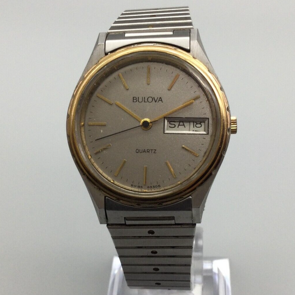 Vintage Bulova Watch Men 33mm Gold Silver Tone Day Date New Battery ...