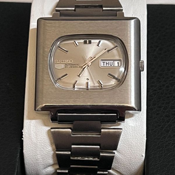 Seiko 5 Automatic 6309-5330 Silver Square TV Dial Day Date Men Vintage Watch | WatchCharts ...