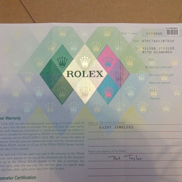 100% original Rolex 79174 Guarantee Paper serial jubilee | WatchCharts ...