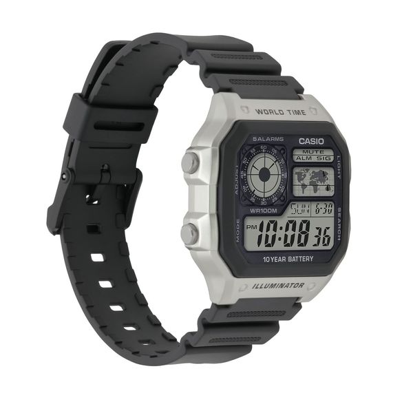 Casio Digital Illuminator World Time Resin Black Tone Men's Watch AE-1200WH-1CV | WatchCharts ...