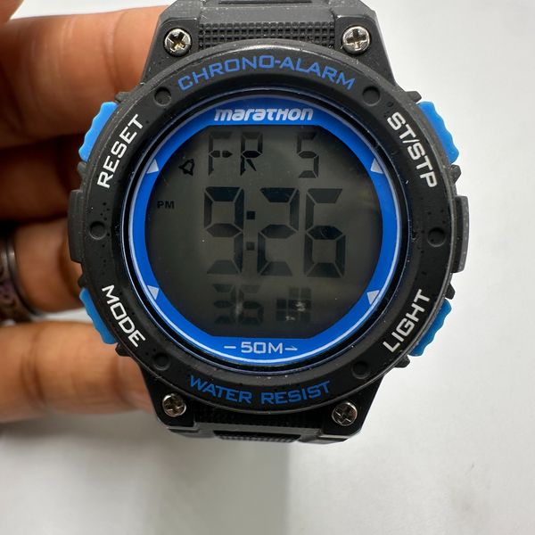 Timex Marathon Digital Watch Men Blue Black Round Dial 37MM New Battery ...