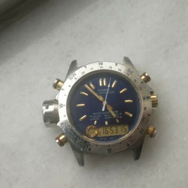 vintage casio aw-711 alti-depthmeter diver ana digi steel case watch ...