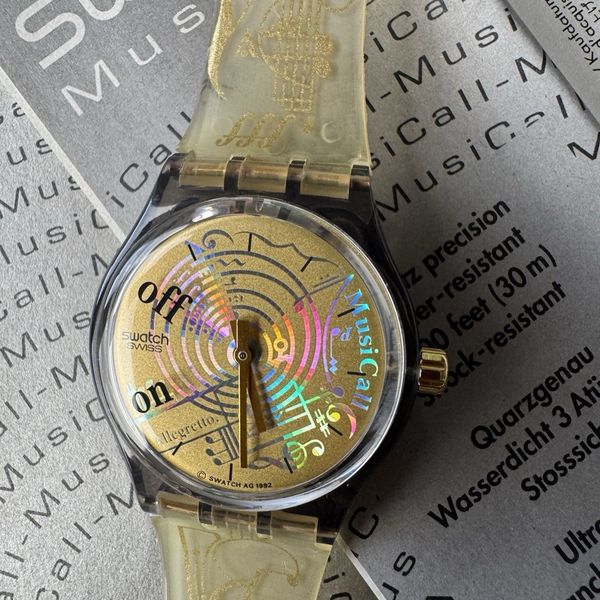 Swatch Musical 1993 Men's Watch 35MM Vintage with Leather Band With Ovp ...