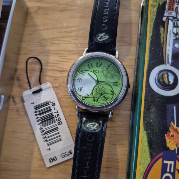 VTG Fossil Watch Green Liquid Dial Floating Gears RARE Y2K 90s ...