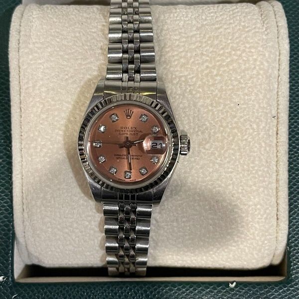 Womens Rolex Oyster Perpetual Dateajust 79160 Copper Diamond Stainless ...