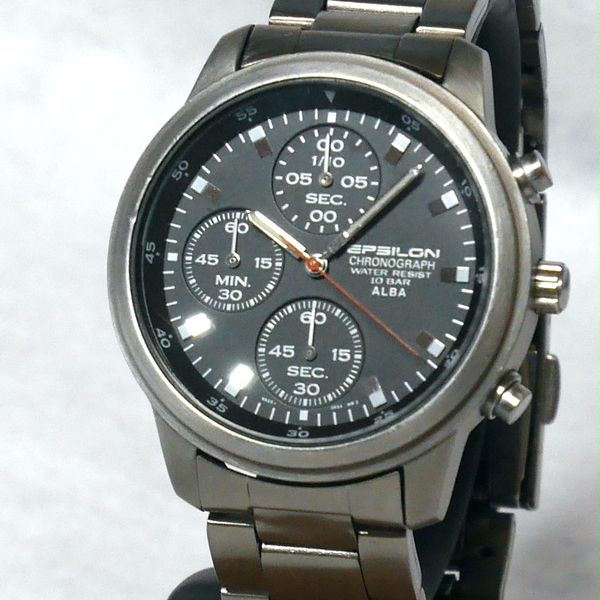 SEIKO ALBA EPSILON Military Watch V658 2001 Black Titanium Chronograph ...