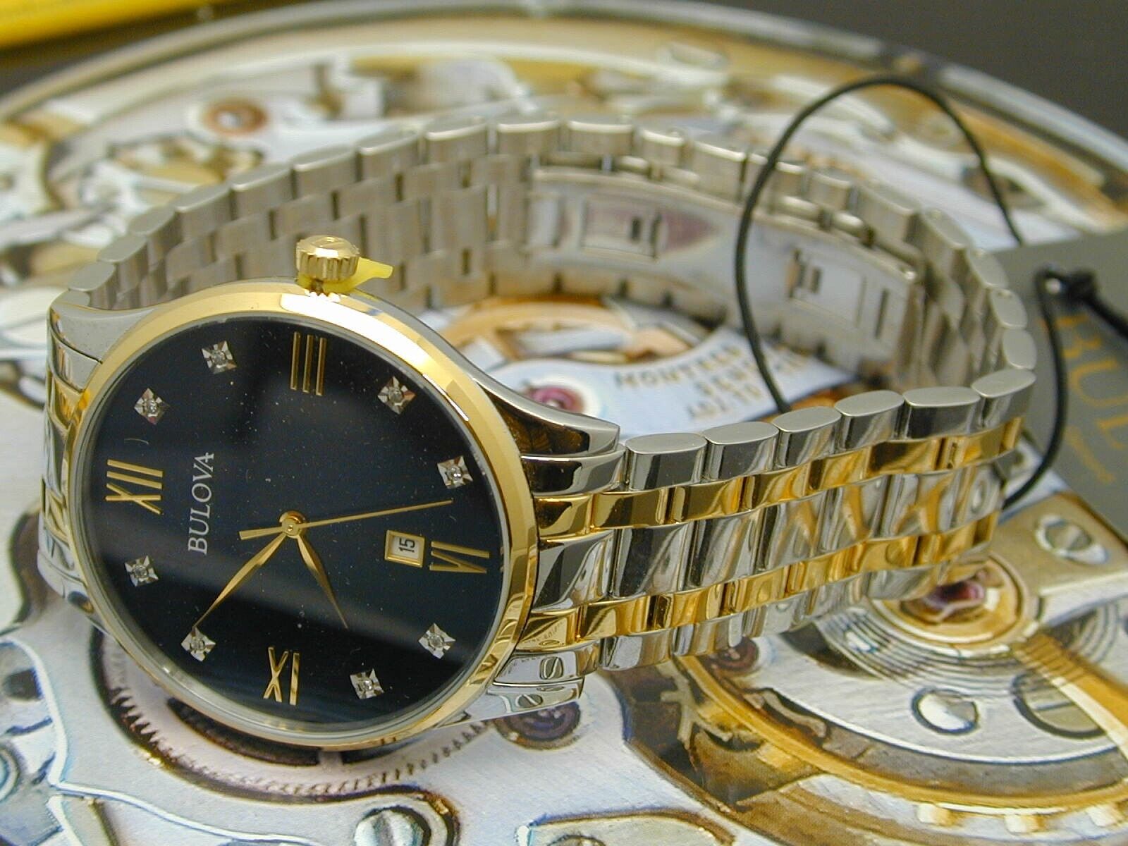 Bulova Men's Two Tone Diamond Blue Dial 98D130 Classic Quartz Watch ...