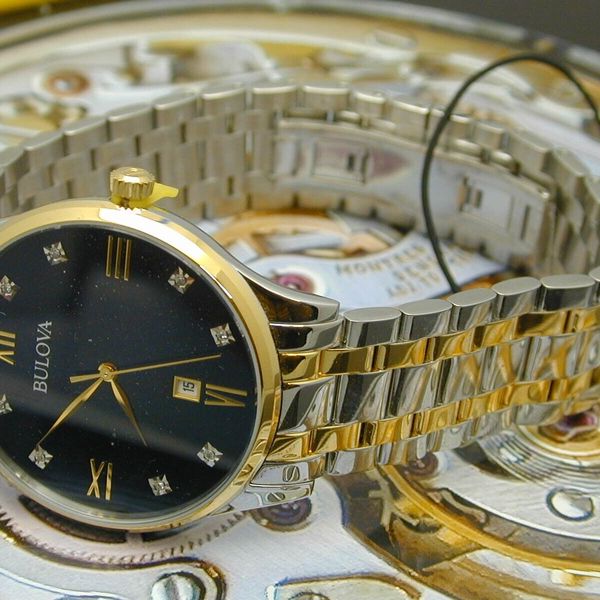 Bulova Men's Two Tone Diamond Blue Dial 98D130 Classic Quartz Watch ...