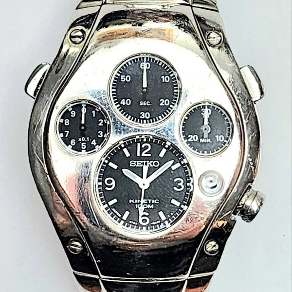 SEIKO 9T82-0A50 Sportura Kinetic Chronograph Quartz Men's Watch !WEAK ...