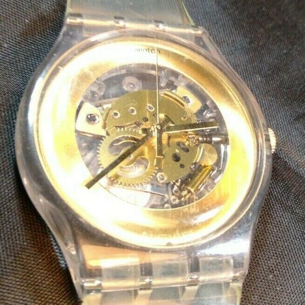 SKELETON! Men's Swatch AG 2012 V8 Clear/Gold Watch Swiss Full Size WR ...