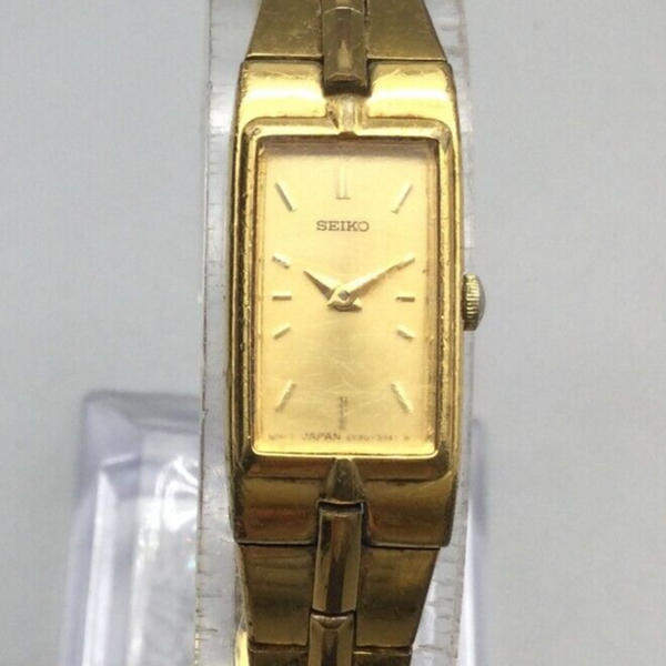 Vintage Seiko Tank Watch Women 13mm Gold Tone Dial 2E20-7479 New ...