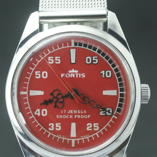Vintage Fortis "FHF ST-96" 17 Jewels Red Dial Hand Winding Luxury Men's ...