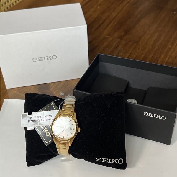 SEIKO White Dial Gold-Tone Stainless Steel Women's Watch - SUR632 MSRP ...