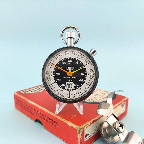 1976 Heuer Inter-Club rally timer +Box&Dash holder stopwatch Tag ...