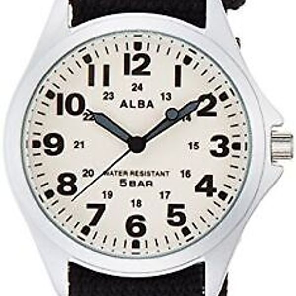 Seiko ALBA AQPK401 White Field Watch Quartz Military Full Luminous Dial ...