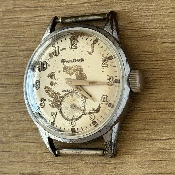 Vintage Bulova 'Waterproof' Mens Watch, Damaged Dial - Running ...