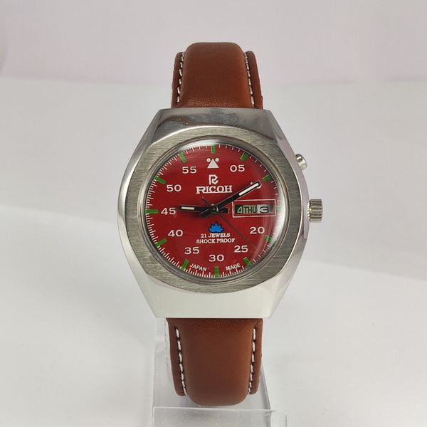 Ricoh 21 Jewels Red Dial Date Day Function Automatic Men's Wrist Watch ...
