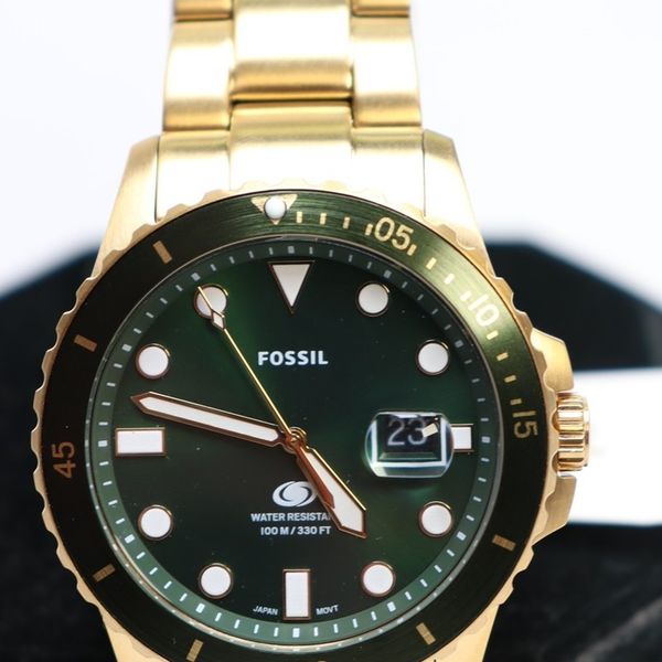 Fossil FS6030 Men's Blue Dive Gold Tone Stainless Green Dial Watch $180 ...
