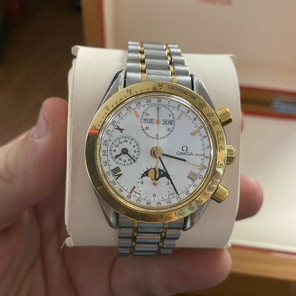Omega Speedmaster Triple Calendar Moonphase Chrono 18KT Stainless 175. ...