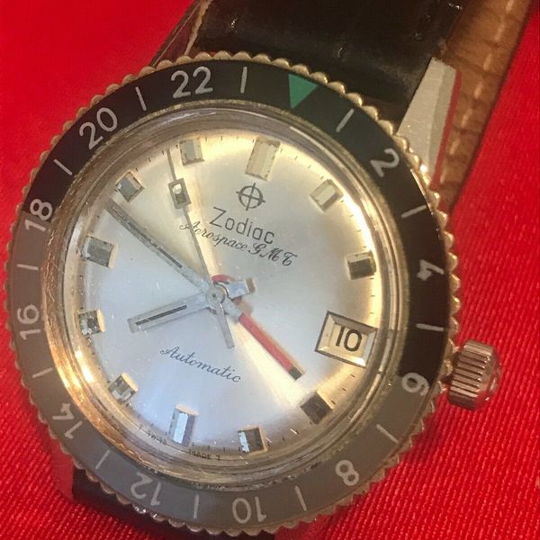 Vintage 60's Zodiac Aerospace GMT Silver Dial 24hr Bezel cal75B Steel ...