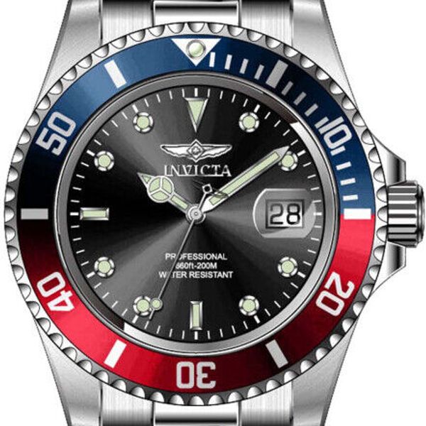 Invicta Pro Diver 40mm Black Dial Pepsi Bazel Stainless Steel Men's ...