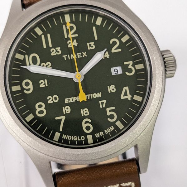 Timex TW4B2300, Men's Expedition Brown Leather Indiglo Watch Scout Date, NEW | WatchCharts ...