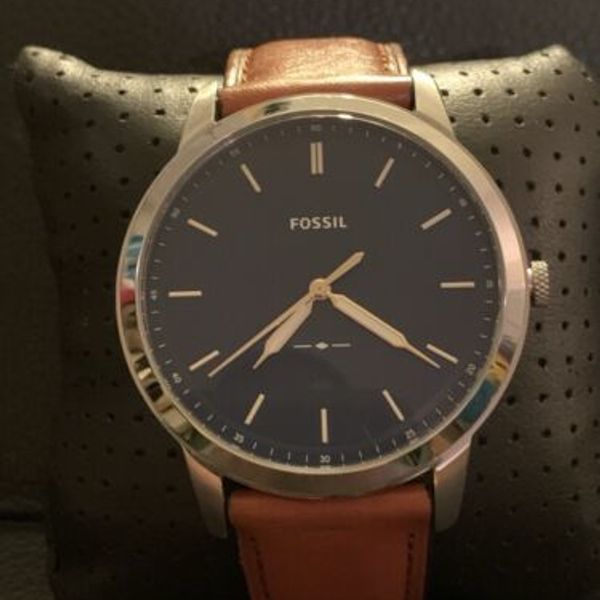 Menâ s Fossil Minimalist Dress Watch FS5304 Blue Dial Silver Stainless ...