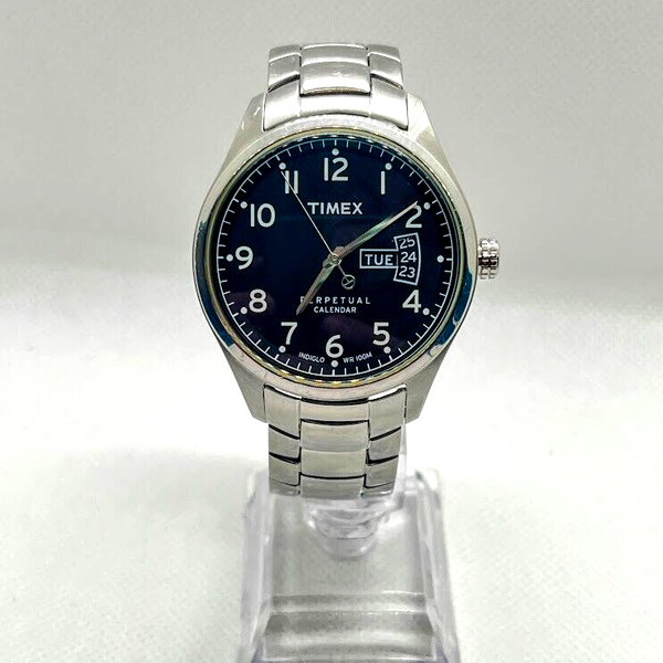Timex Perpetual Calendar Watch Black Dial 40mm Stainless Indiglo New ...