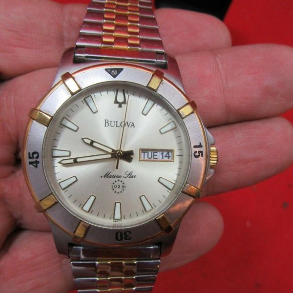 Bulova Marine Star Men’s c937355 Date And Dual Language Day 100 Meters ...