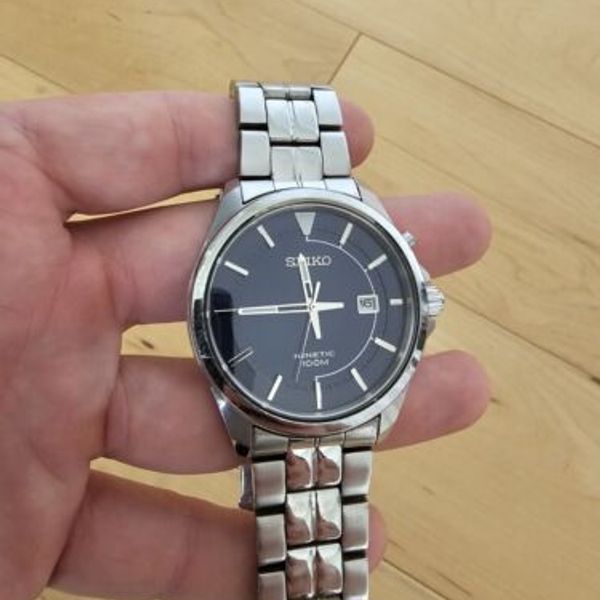 Seiko Men's Kinetic Watch Silver Bracelet Band Blue Dial 5M82-0AB0 ...