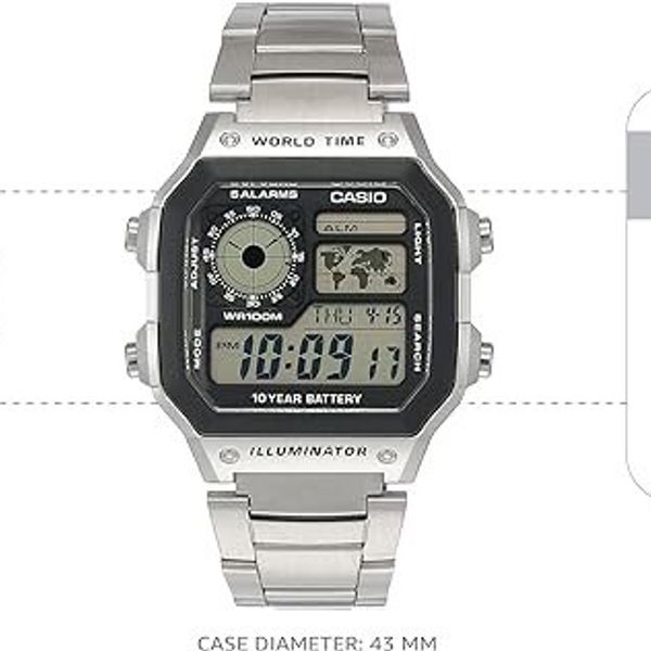 Casio Collection AE-1200WHD-1AVEF World Time Digital Chronograph Wrist ...