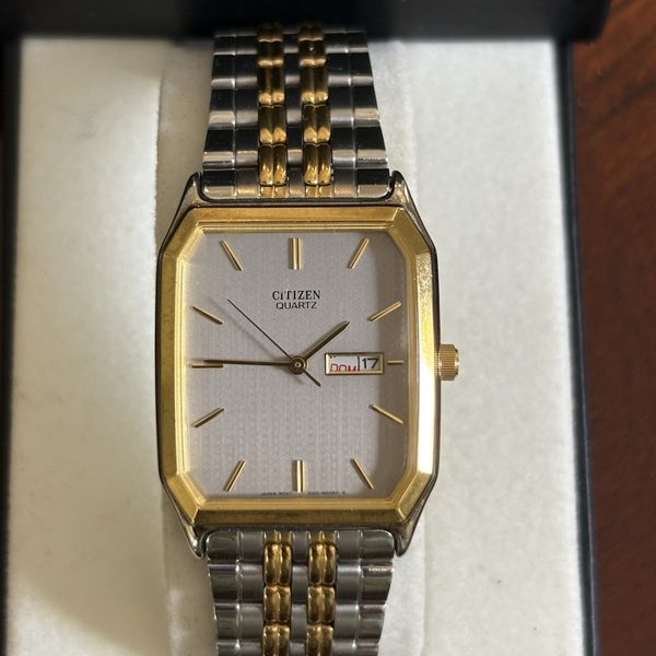 Vintage Citizen Menâ s Dress Watch Quartz Octagon Gold Tone W/Day ...