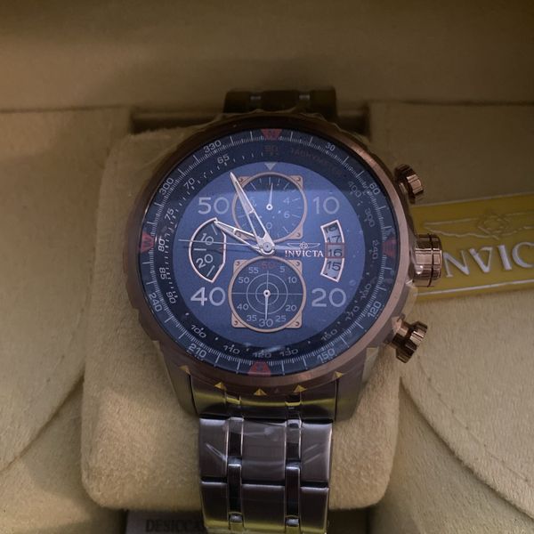 NEW Invicta Aviator Men's18K Rose Gold Plated Blue Dial Tachy S.S ...
