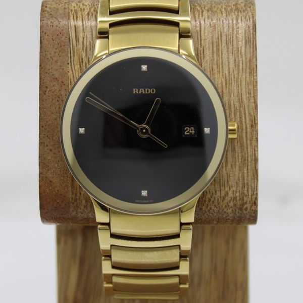 Rado Centrix Yellow Gold Toned Watch, Black Dial w/ Diamonds in Box ...