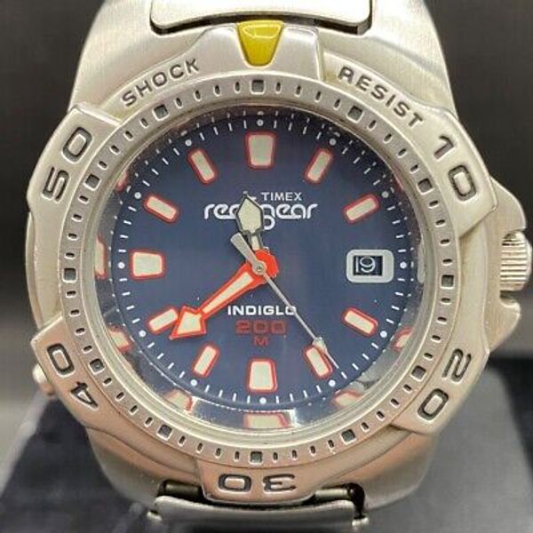 Timex Reef Gear Dive Watch Indiglo Quartz 200m Mens Blue Silver RMF39 ...