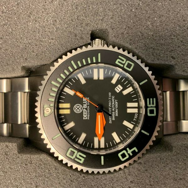 Deep Blue Daynight Pro 44mm Divers Watch T100 Swiss ETA and Tritium ...