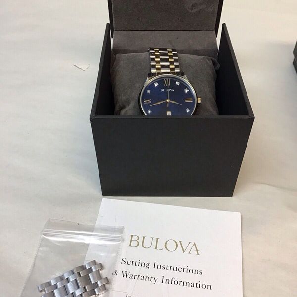Bulova Classic 98D130 Diamond Blue Dial Two Tone Gold Quartz Stainless ...