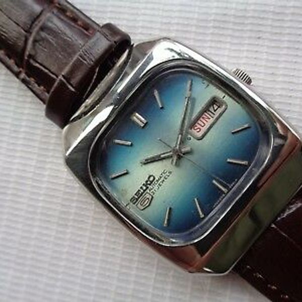 RARE VTG SEIKO 5 TV DIAL 6319-5040 SKY BLUE DIAL AUTOMATIC MENS 21J ...