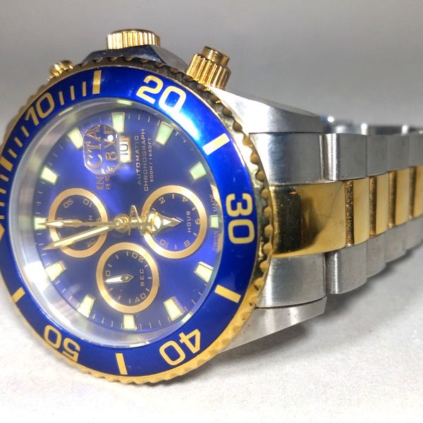 INVICTA RESERVE PRO DIVER VALJOUX 7750 SWISS AUTOMATIC GOLD SILVER BLUE ...