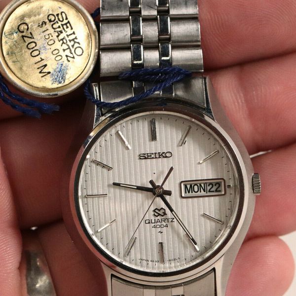 Vintage seiko mens quartz 4004 calendar date 4633-8029 cz001m stainless ...