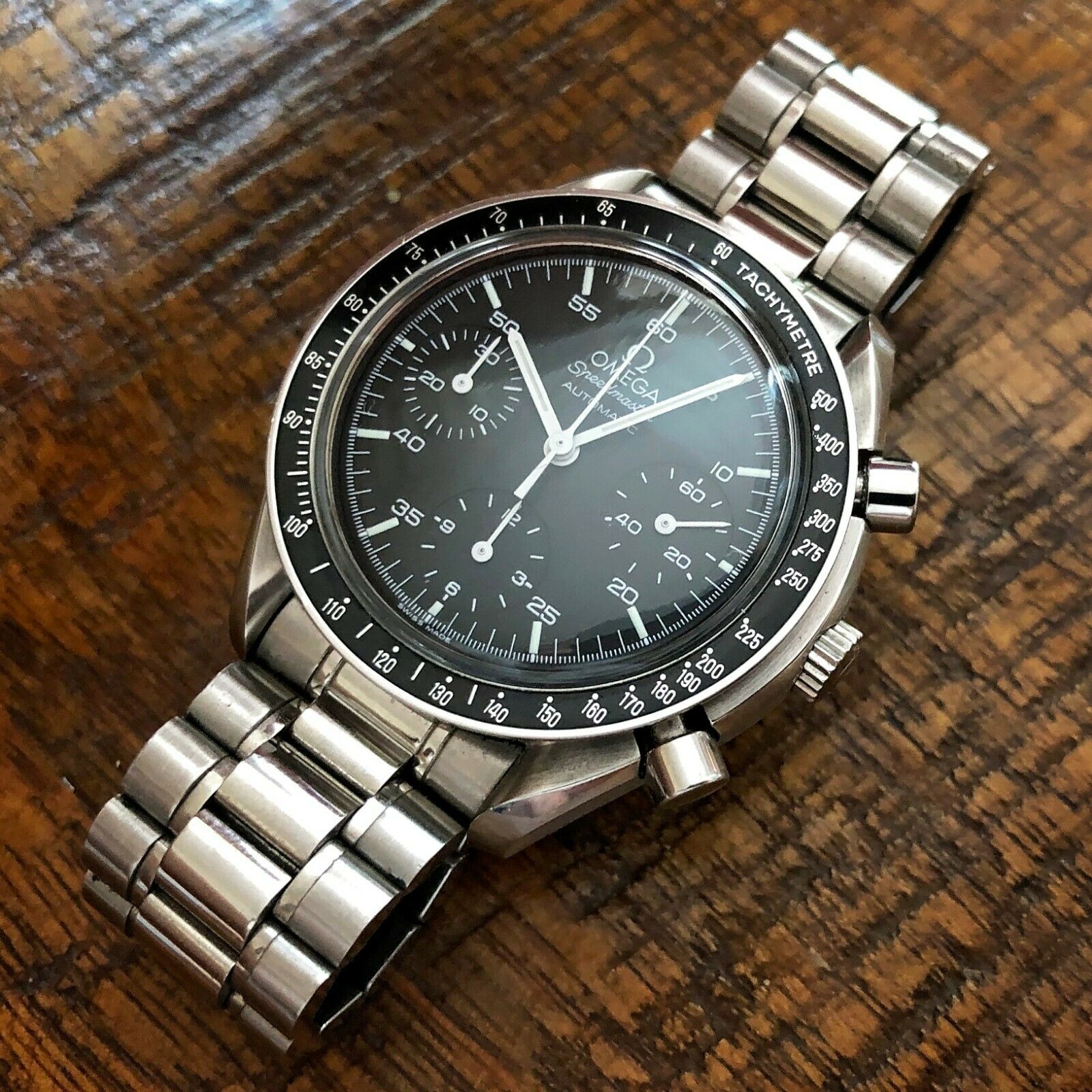 Omega Speedmaster 38mm Reduced Black Dial Automatic Chronograph watch ...