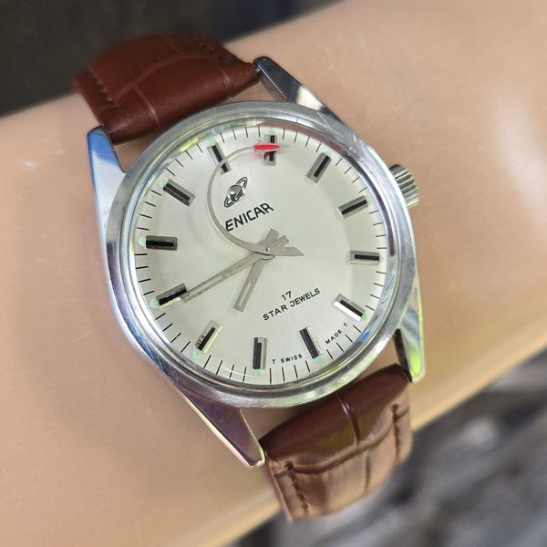 Vintage ENICAR men's manual wind watch Rocket second hand swiss 1970s ...