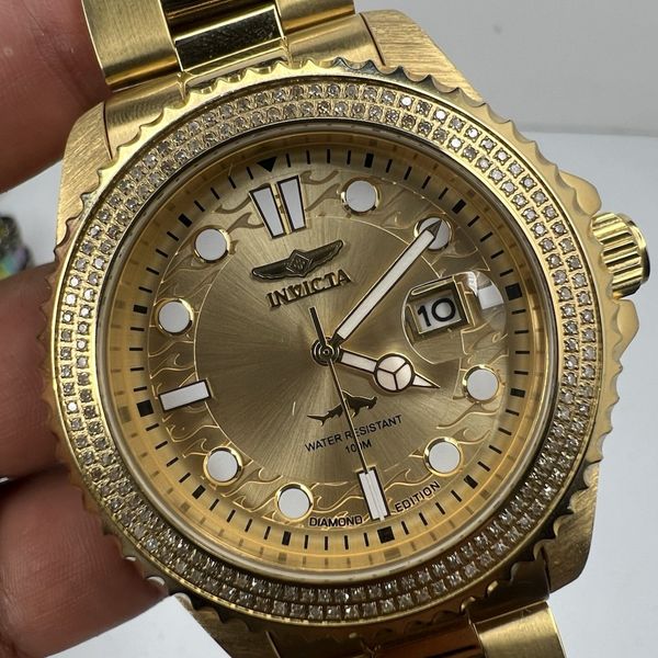 Invicta Pro Diver 43mm Diamond Edition Model #37974 Gold Watch Quartz ...