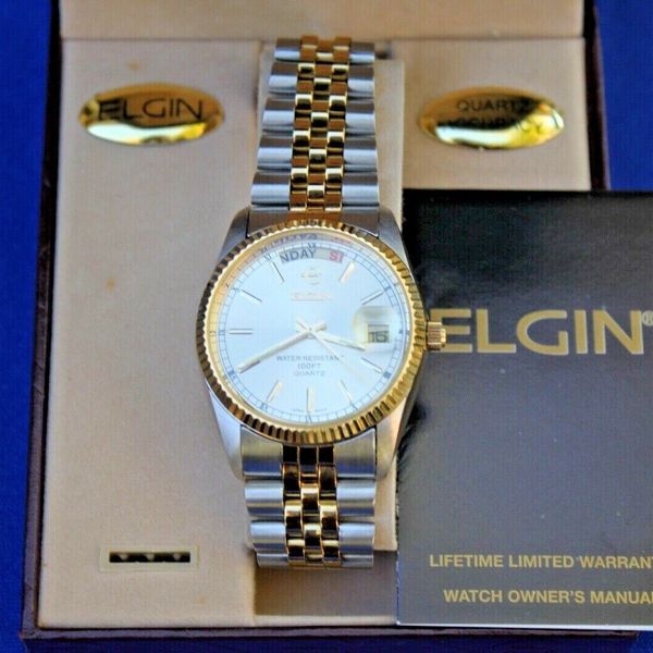 Elgin FC 401 012 Two Tone, Date Day, Water Resistant 100 ft Quartz Men ...