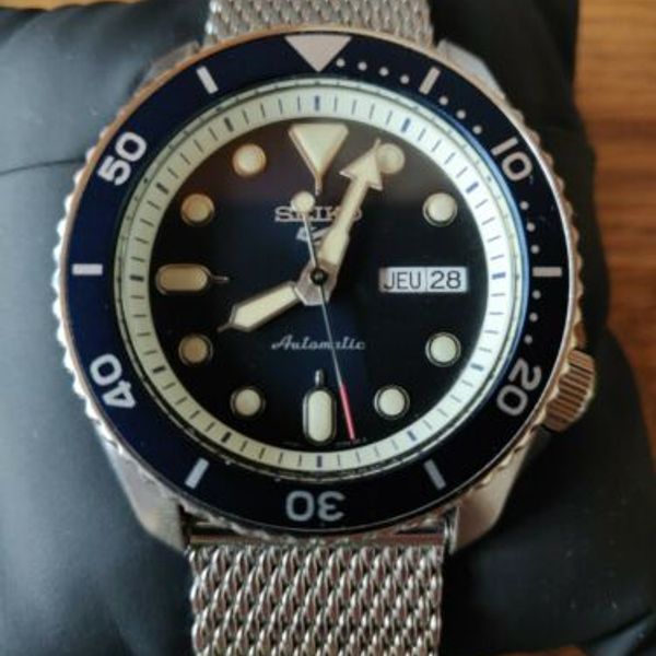Mens watch seiko 5 sports blue dial silver mesh automatic srpd 71k1 ...