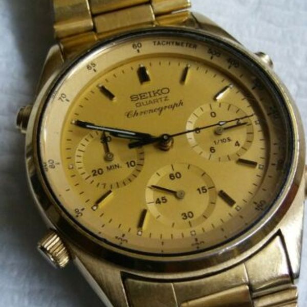 Vintage 1987 Seiko 7A28-7029 Gold Plated Chronograph Men's Quartz Watch | WatchCharts Marketplace