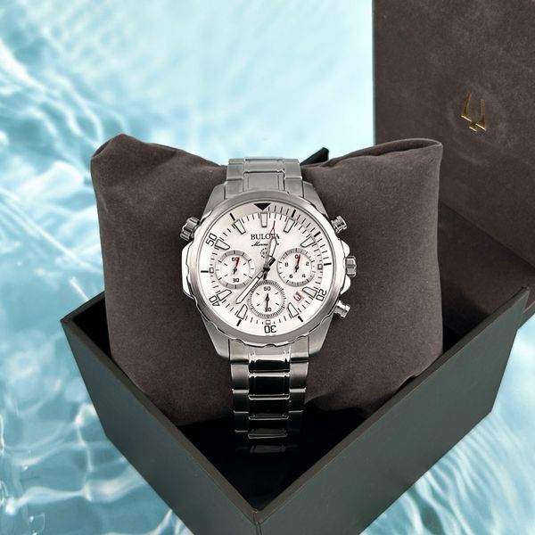 Bulova Marine Star 96B255 white Dial Chronograph Men's Classic Quartz ...